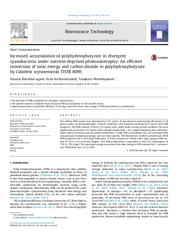 (PDF) Increased accumulation of polyhydroxybutyrate in divergent ...