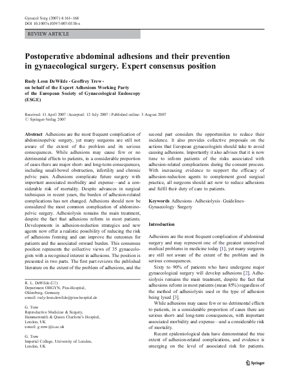 (PDF) Postoperative abdominal adhesions and their prevention in ...