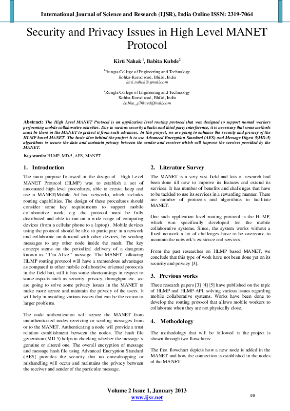 Pdf Security And Privacy Issues In High Level Manet Protocol