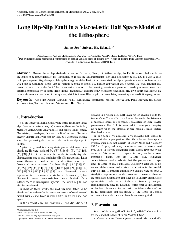 (PDF) Long Dip-Slip Fault in a Viscoelastic Half Space Model of the ...