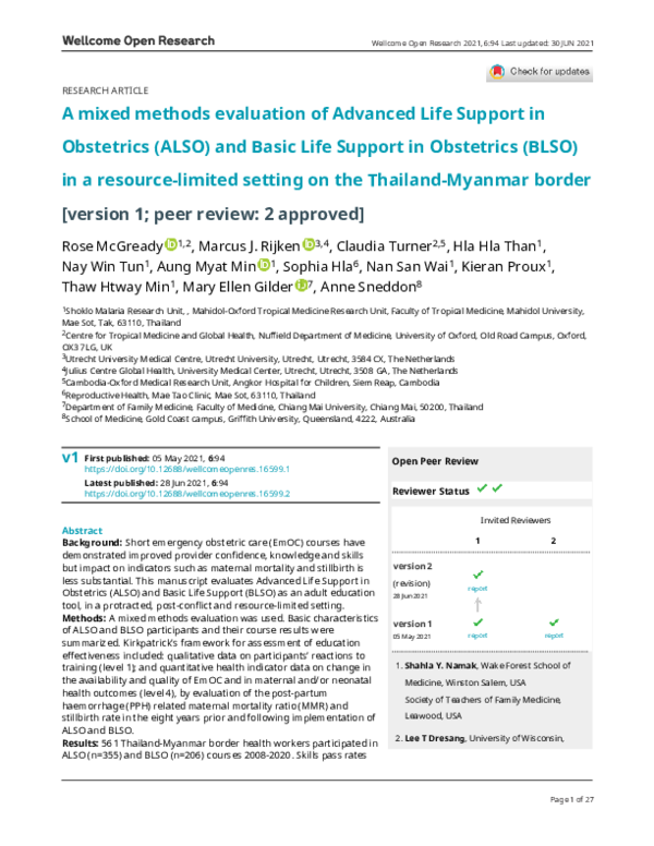 (PDF) A mixed methods evaluation of Advanced Life Support in Obstetrics ...
