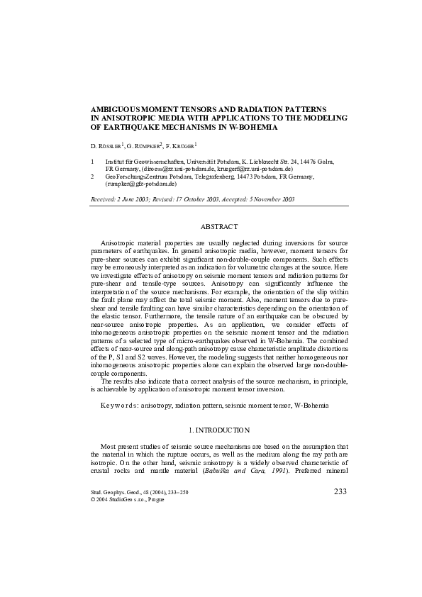 (PDF) Ambiguous Moment Tensors and Radiation Patterns in Anisotropic Media with Applications to ...
