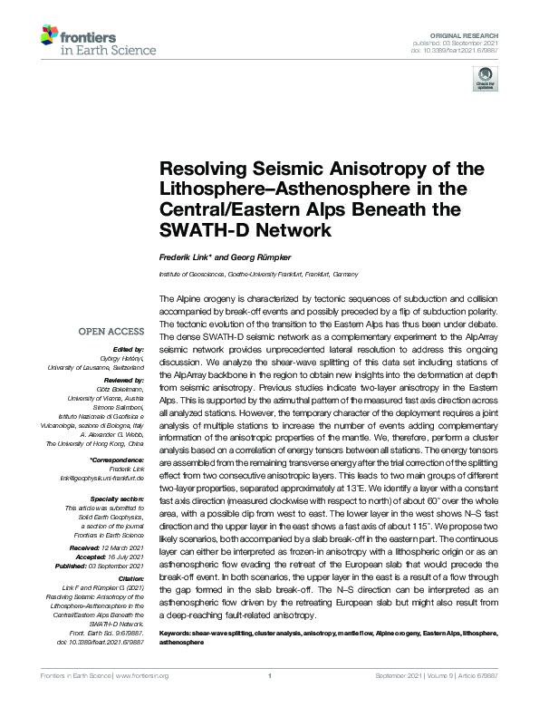 (PDF) Resolving Seismic Anisotropy of the Lithosphere–Asthenosphere in the Central/Eastern Alps ...