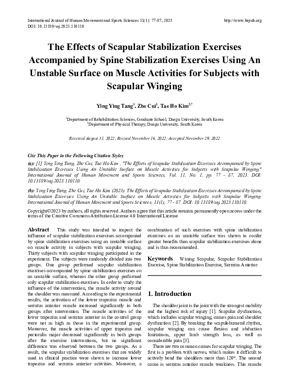 (PDF) The Effects of Scapular Stabilization Exercises Accompanied by ...