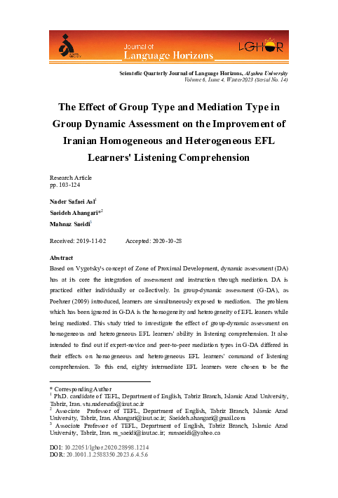 (PDF) The Effect of Group type and Mediation type in Group Dynamic Assessment on the Improvement ...