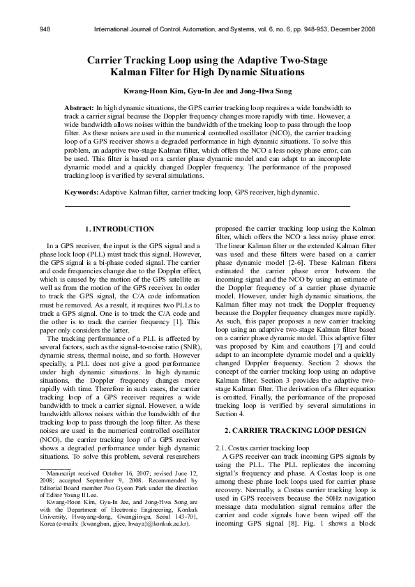 (PDF) Carrier Tracking Loop using the Adaptive Two-Stage Kalman Filter for High Dynamic Situations