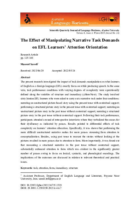 (PDF) The Effect of Manipulating Narrative Task Demands on EFL Learners' Attention Orientation