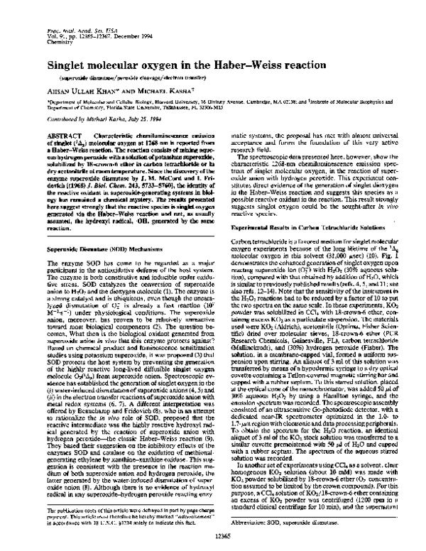(PDF) Singlet molecular oxygen in the Haber-Weiss reaction
