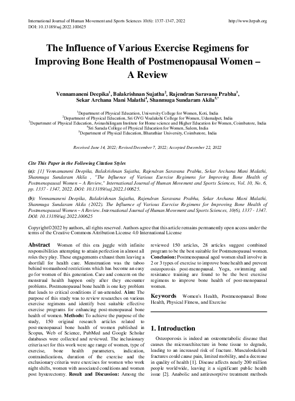 Pdf The Influence Of Various Exercise Regimens For Improving Bone