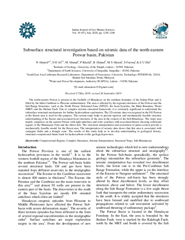 Pdf Subsurface Structural Investigation Based On Seismic Data Of The