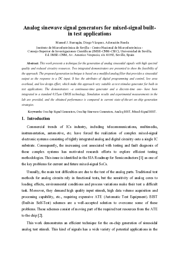 (PDF) Analog Sinewave Signal Generators for Mixed-Signal Built-in Test ...