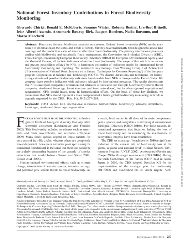 (PDF) National Forest Inventory Contributions to Forest Biodiversity ...