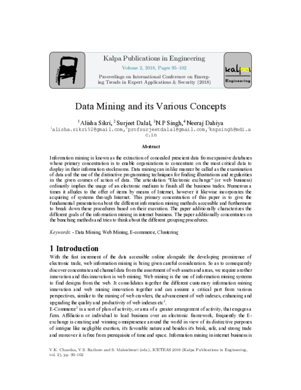 (PDF) Data Mining and its Various Concepts | Alisha Sikri - Academia.edu