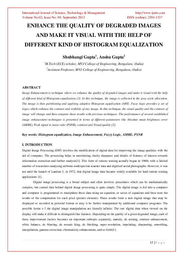 (PDF) Enhancing Degraded Images using Histogram Equalization Techniques