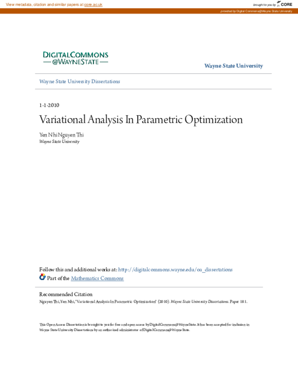 Pdf Variational Analysis In Parametric Optimization