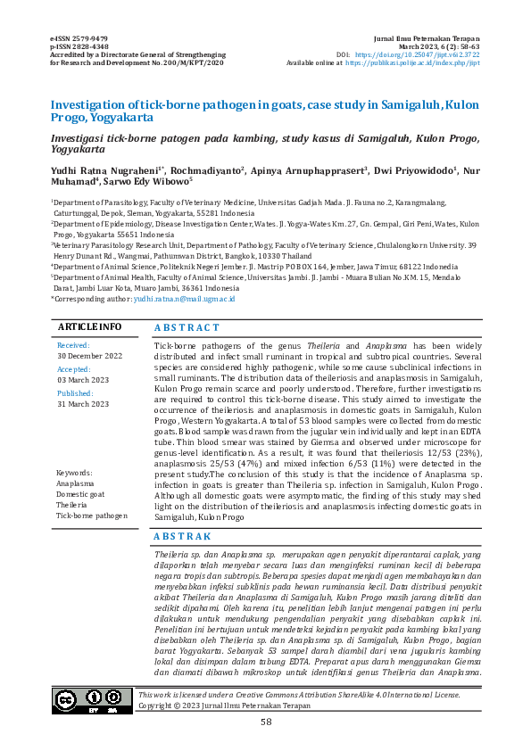 (PDF) Investigation of tick-borne pathogen in goats, case study in ...