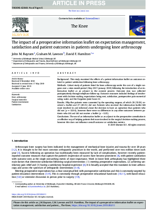 (PDF) The impact of a preoperative information leaflet on expectation ...