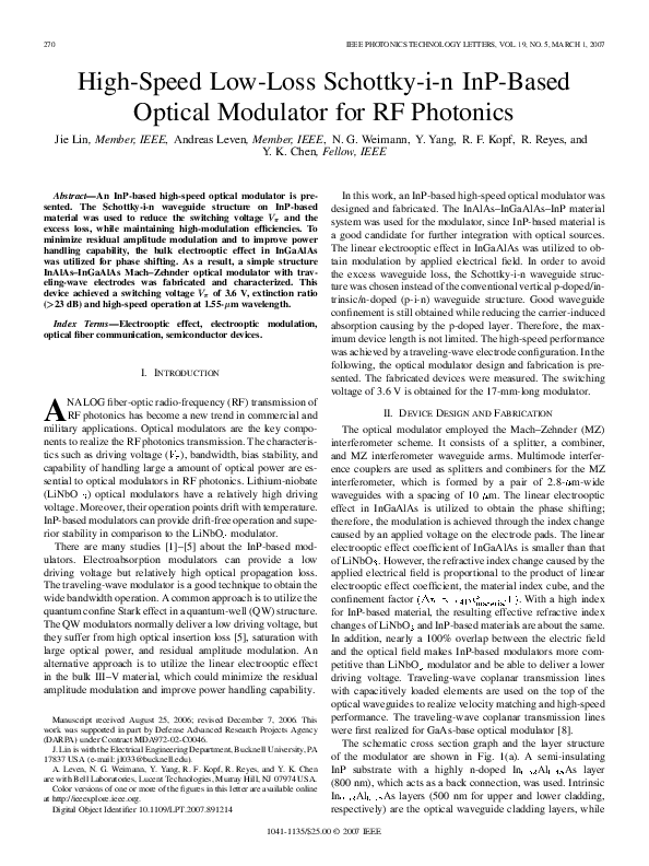 (PDF) High-Speed Low-Loss Schottky-i-n InP-Based Optical Modulator for ...