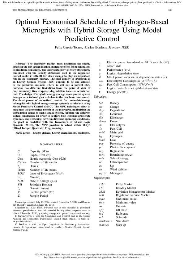 (PDF) Optimal Economical Schedule of Hydrogen-Based Microgrids With Hybrid Storage Using Model ...