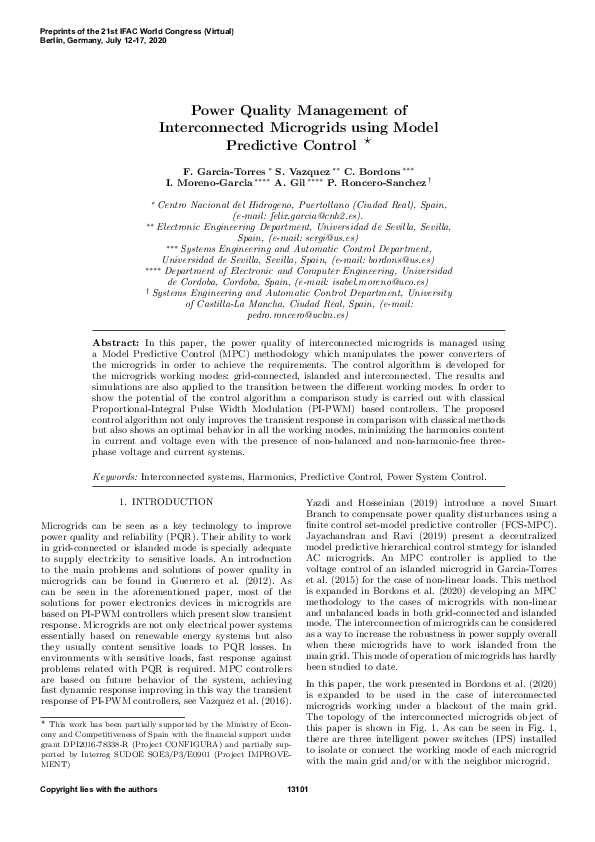 Pdf Power Quality Management Of Interconnected Microgrids Using Model Predictive Control