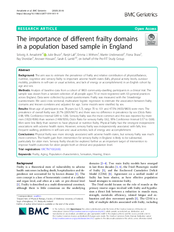 (PDF) The importance of different frailty domains in a population based ...