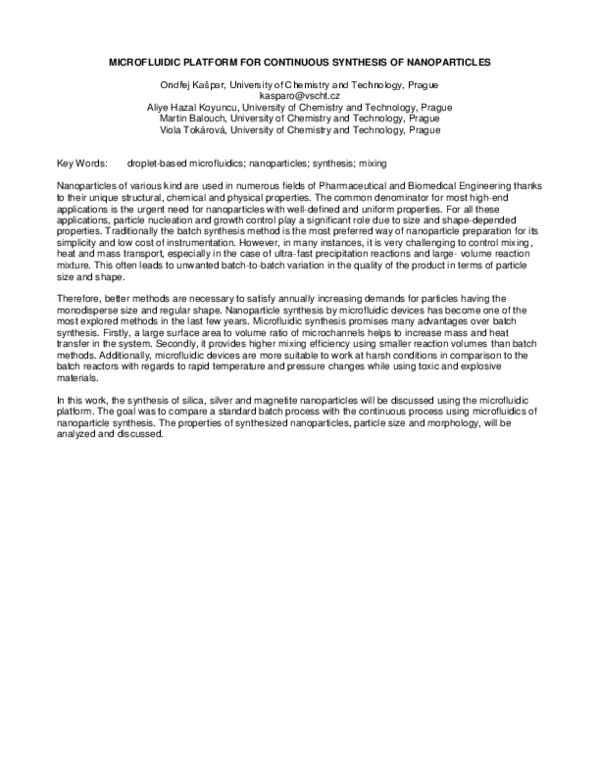 (PDF) Microfluidic platform for continuous synthesis of nanoparticles