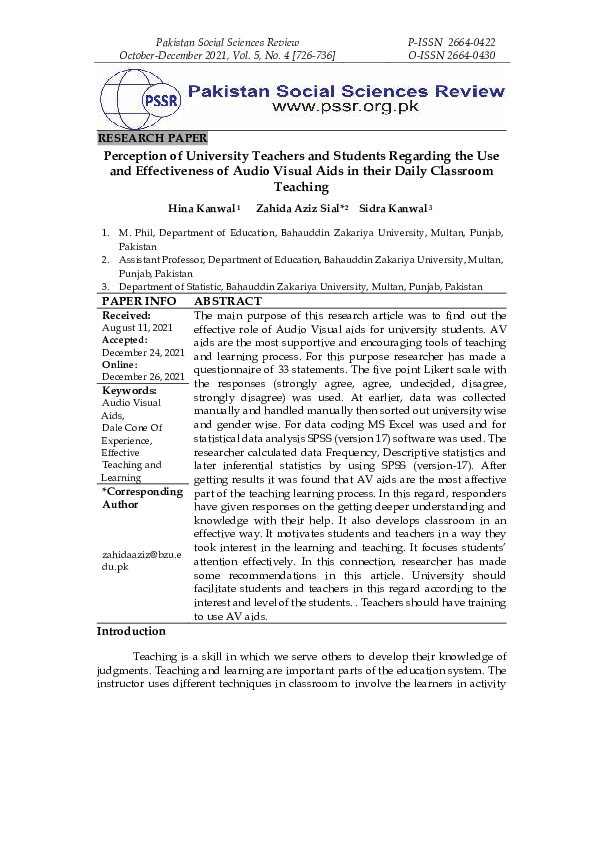 (PDF) Perception of University Teachers and Students Regarding the Use and Effectiveness of ...