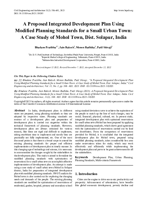 (PDF) A Proposed Integrated Development Plan Using Modified Planning ...