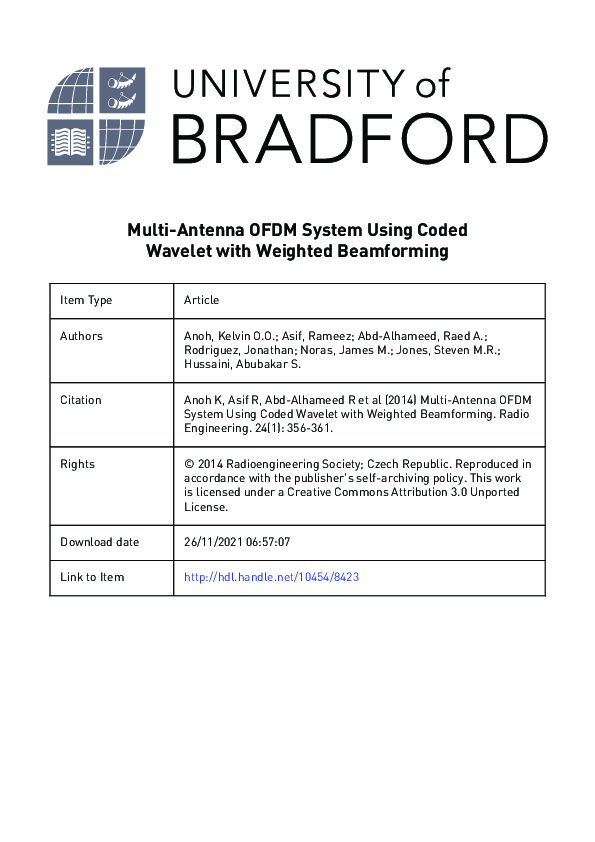 (PDF) Multi-Antenna OFDM System Using Coded Wavelet with Weighted Beamforming