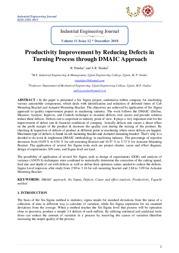(PDF) Productivity Improvement by Reducing Defects in Turning Process ...