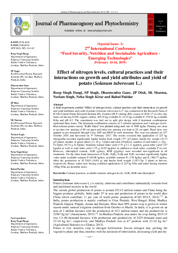 Pdf Nitrogen Levels And Cultural Practices On Potato Yield