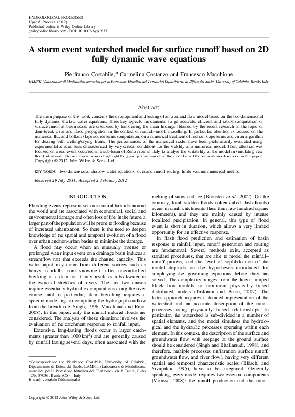 (PDF) A storm event watershed model for surface runoff based on 2D fully dynamic wave equations