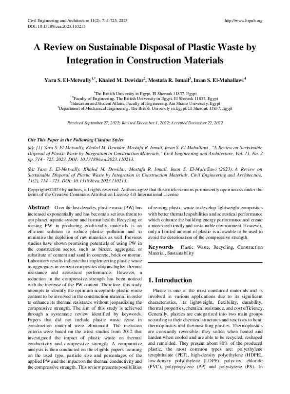 (PDF) A Review on Sustainable Disposal of Plastic Waste by Integration ...