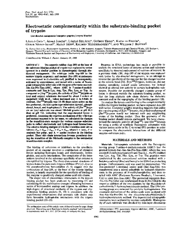 (PDF) Electrostatic complementarity within the substrate-binding pocket ...