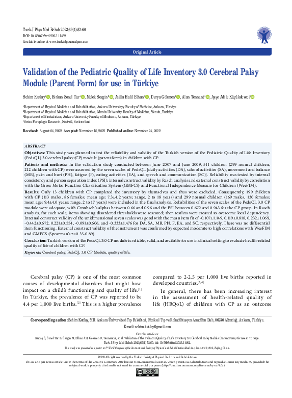 (PDF) Validation of the Pediatric Quality of Life Inventory 3.0 ...