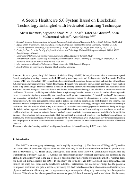 (PDF) A Secure Healthcare 5.0 System Based on Blockchain Technology Entangled with Federated ...