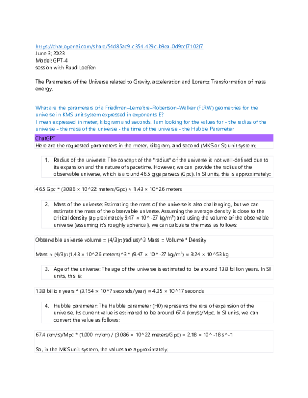 (PDF) Session with Chat GPT4 Parameters of the Universe
