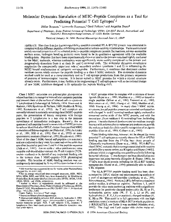 Pdf Molecular Dynamics Of Mhc Peptide Binding