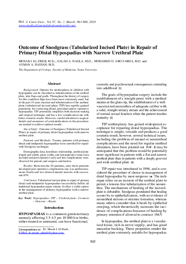 (PDF) Outcome of Snodgrass (Tabularized Incised Plate) in Repair of ...
