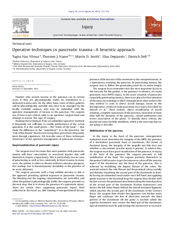 (PDF) Operative techniques in pancreatic trauma—A heuristic approach ...