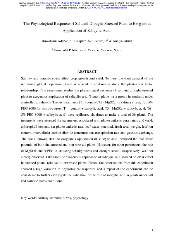 (PDF) The Physiological Response of Salt and Drought-Stressed Plant to ...