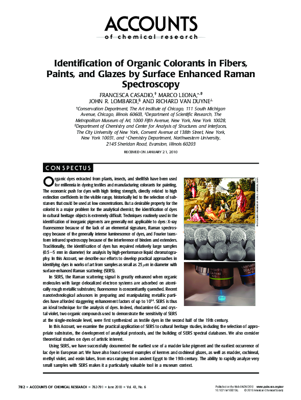 (PDF) Identification of Organic Colorants in Fibers, Paints, and Glazes ...