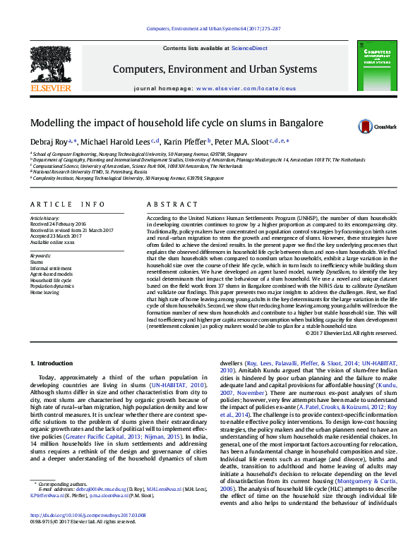 (PDF) Modelling the impact of household life cycle on slums in Bangalore