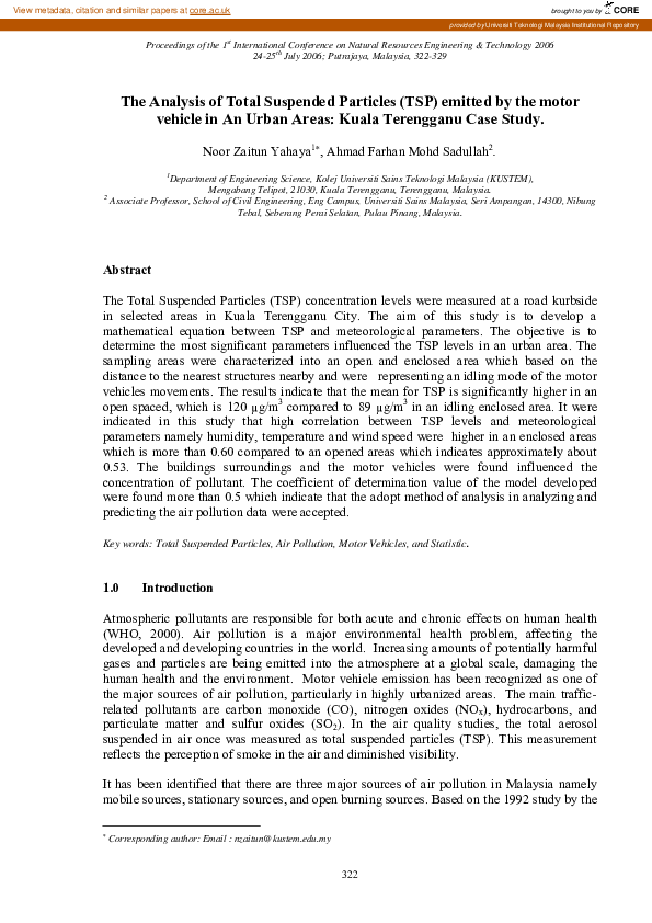 (PDF) The analysis of total suspended particles (tsp) emitted by the ...