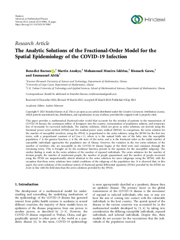 Pdf The Analytic Solutions Of The Fractional Order Model For The Spatial Epidemiology Of The