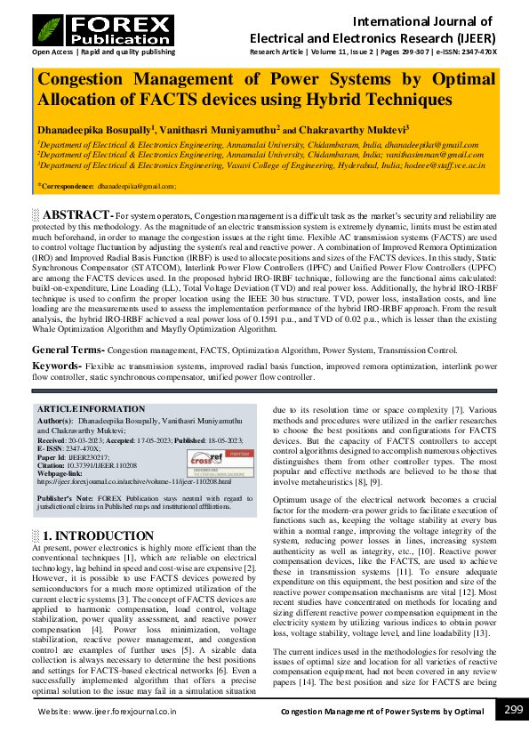 (PDF) Congestion Management of Power Systems by Optimal Allocation of FACTS devices using Hybrid ...
