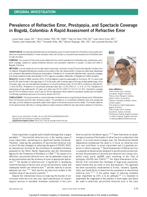 Pdf Prevalence Of Refractive Error Presbyopia And Spectacle Coverage 5748