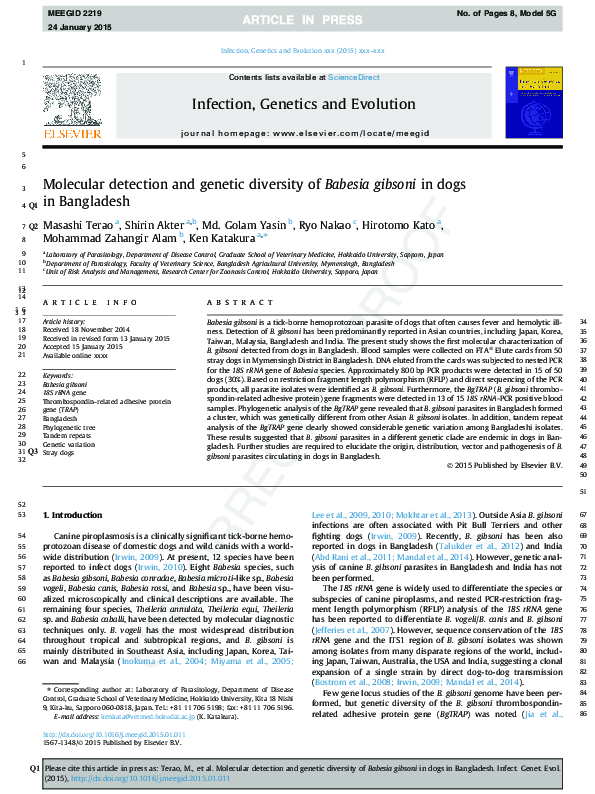 (PDF) Molecular detection and genetic diversity of Babesia gibsoni in ...