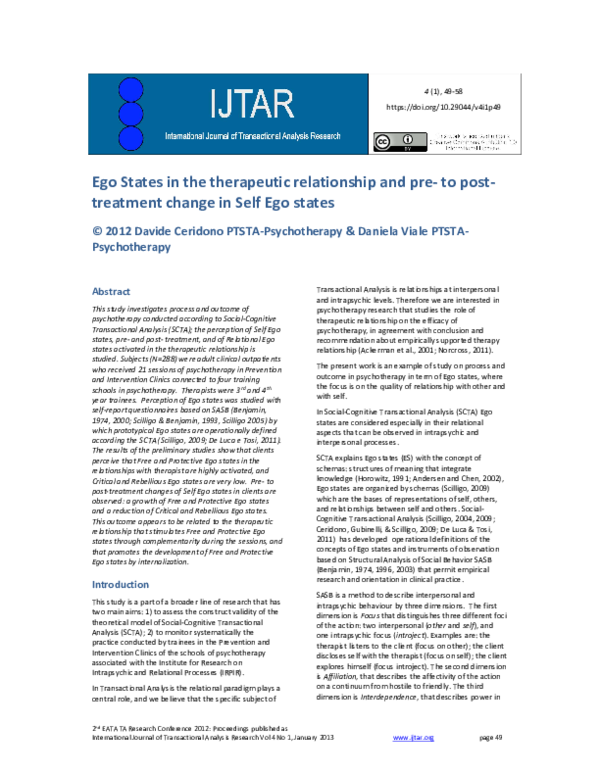 (PDF) Ego States in the therapeutic relationship and pre- to post ...