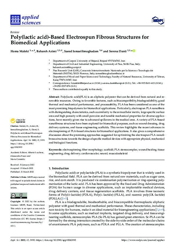(PDF) Poly(lactic acid)-Based Electrospun Fibrous Structures for Biomedical Applications